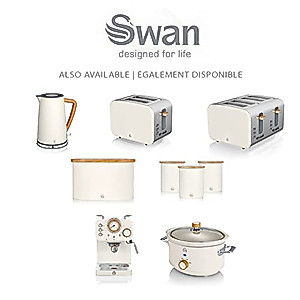 Salton Swan Nordic Espresso Machine with Milk Frother, 1.2L Tank, Matte Cotton White