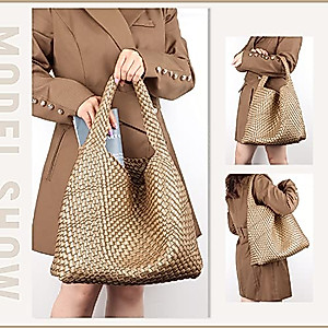 Ynport Woven Tote Handbags for Women Large Summer Beach Hobo Bag Fashion Handmade Top-handle Shoulder Bag with Clutch Purse