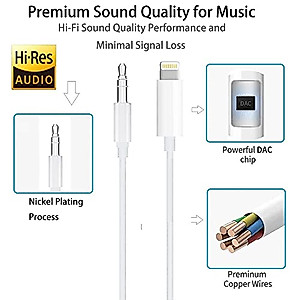 [Apple MFi Certified] Aux Cord for iPhone in Car,Lightning to 3.5mm Aux Stereo Audio Cable Adapter Compatible with iPhone 13/12/11/XS/XR/X/8/7 for Car Home Stereo, Speaker, Headphone, -3.3ft (White)