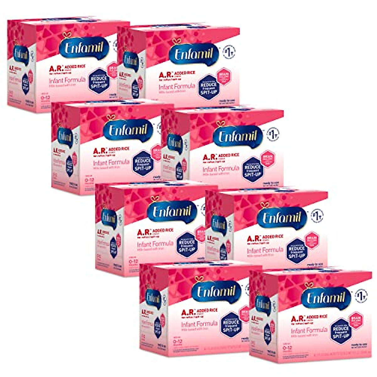 Enfamil A.R. 48 bottles (2 fl oz each), Ready to Feed Baby Formula Bottles, reduces spit up in 1 week, Omega 3 DHA & Iron, thickened with rice starch