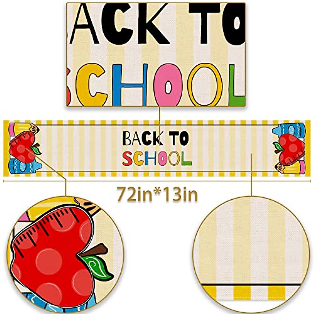 Pudodo Back to School Table Runner Apple First Day of School Kids Students Classroom Party Dinning Room Home Decoration (13" x 72")