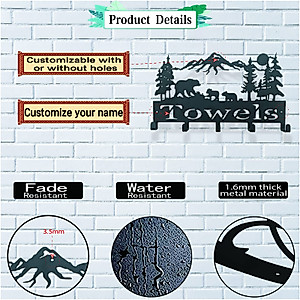 Towels Hooks, Towels Racks, Towels Holder, Metal Bears Sign Multipurpose Hanger with 5 Hooks Waterproof (Black)