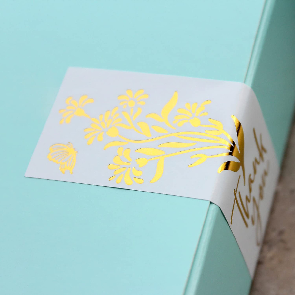 Gold Thank You Stickers 2 Rolls for Small Business 240 Pcs Big Rectangle Wedding Stickers 4 Designs Glitter Flowers Gift Seal Stickers Labels