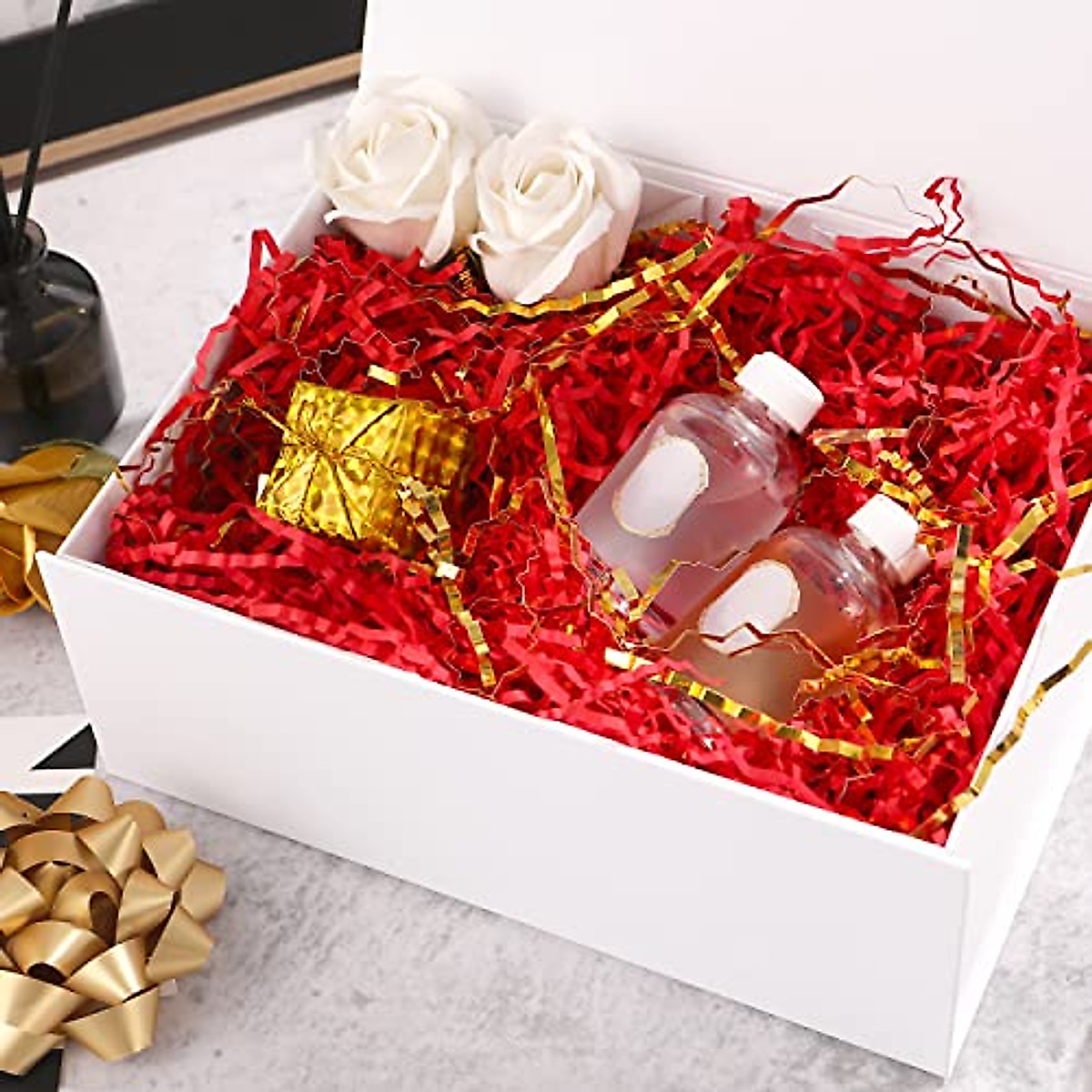 BLK&WH Gift Box 9x6.5x3.8 Inches, White Gift Box, Gift Box with Lid, Bridesmaid Proposal Box, Collapsible Gift Box for Gift Packaging (Matte White)