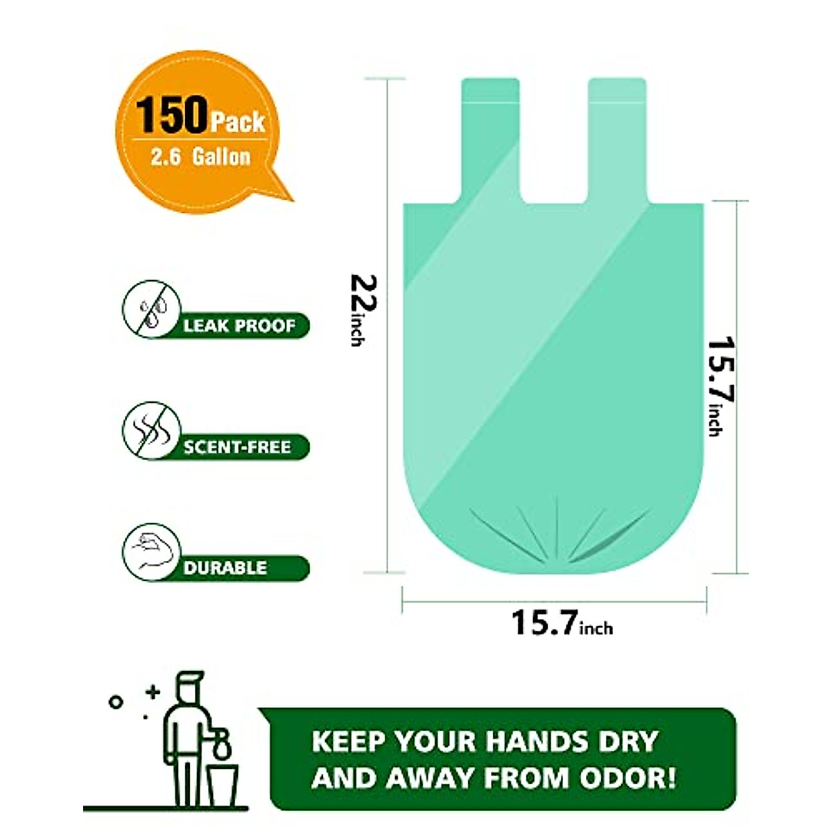 AYOTEE Biodegradable Trash Bags,2.6 Gallon Trash Bag with Handle,150 Count Strong Small Compost Bags for Countertop Bin,Small Garbage Bags for Bathroom Trash Can, Home Kitchen Office Fit 10 Liter