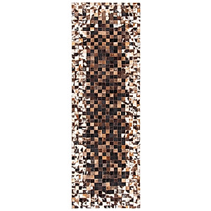 SAFAVIEH Studio Leather Collection 2'3" x 7' Beige/Brown STL803B Handmade Mid-Century Modern Leather Runner Rug
