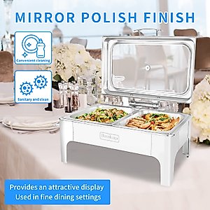 Bemkop Chafing Dish Buffet Set,Rectangular Chafing Dish with Glass Top, Soft-Close Lid,Chafer for Catering Buffet Servers and Warmers (H-Half Size)