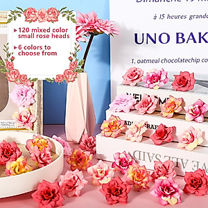 Whaline 120Pcs Faux Flowers Heads Pink Fake Silk Rose Head 1.8 Inch Mini Roses Artificial Silk Flower Head Artificial Craft Flowers Small Fabric Flowers for DIY Wreath Wedding Home Party Decor