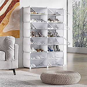 UNZIPE Shoe Rack Cabient, 56 Pairs Shoes Organizer Plastic Cube Storage Shoe Shelves Free Standing Shoe Rack for Closet, Bedroom Entryway Hallway, White