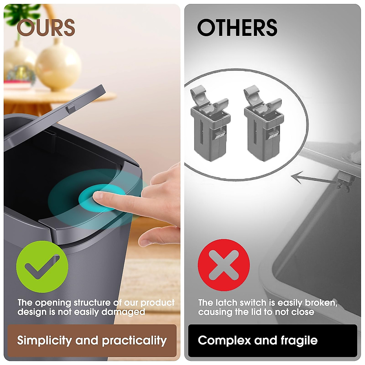 CEROELDA 3 Pack Bathroom Small Trash Can with Lid, 10L/2.6 Gal Slim Garbage Can with Press Top Lid, Plastic Wastebasket with Pop-up Lid for Toilet, Office, Bedroom (Muti 1, 3 Pack)