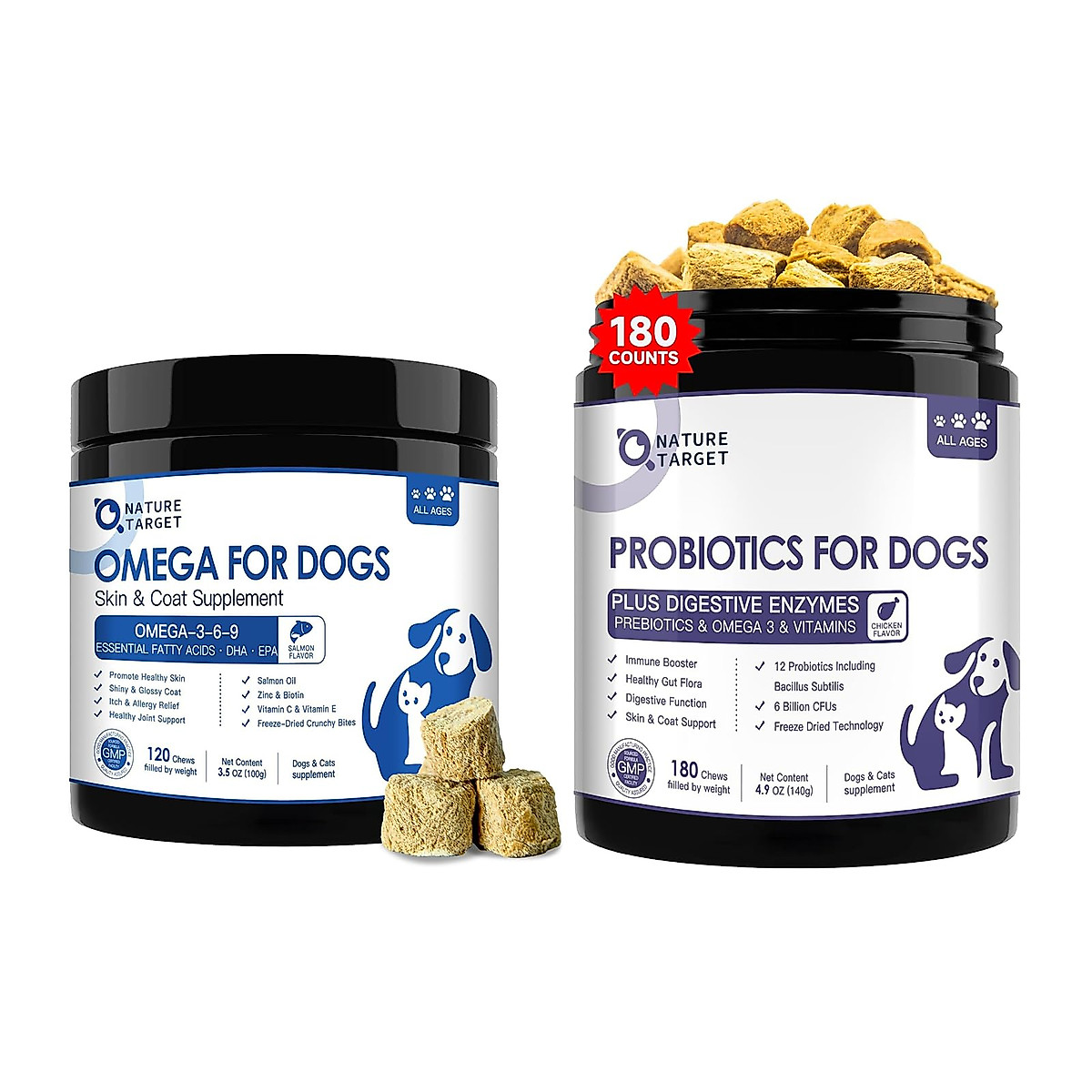 Omega 3 Fish Oil for Dogs, Probiotics for Dogs 180 Bites
