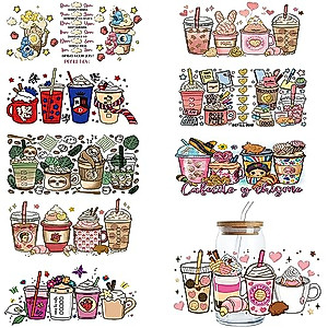 UV DTF Cup Wrap Transfer Stickers for Glass, 10 Sheet Rub on Transfers for Crafting, UV DTF Transfer Waterproof Sticker for 16OZ Libbey Glass Cups Furniture Craft Wood DIY Crafts (Cup-B)