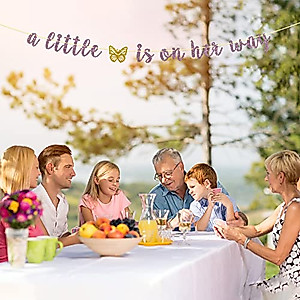 Purple Glitter A Little Butterfly is on Her Way Banner, Gender Reveal Baby Shower Banner, Girl's Baby Shower Party Decorations