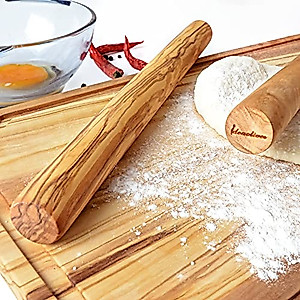 Ideaolives Olive Wood Rolling Pin, Natural Wood Dough Roller, French Rolling Pins for Baking, Non-Toxic Thin Rolling Pin for Pizza Bread Fondant Pasta, Wooden Pizza Roller with No Dents or Gaps, 11.5"