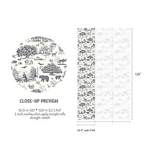 RollsRolla Toile Wallpaper Black and White Woodland Farmhouse Wallpaper Peel and Stick Wallpaper Cute Wallpaper for Teens Boys Room and Nursery