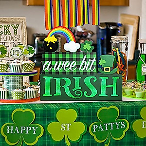 St Patrick's Day Wooden Block Sign with Led Lights- A Wee Bit Irish Shamrock Light up Wood Sign for Table Mantle- Irish Festive Farmhouse Home Battery Operated Wooden Sign Tabletop Tiered Tray Decor