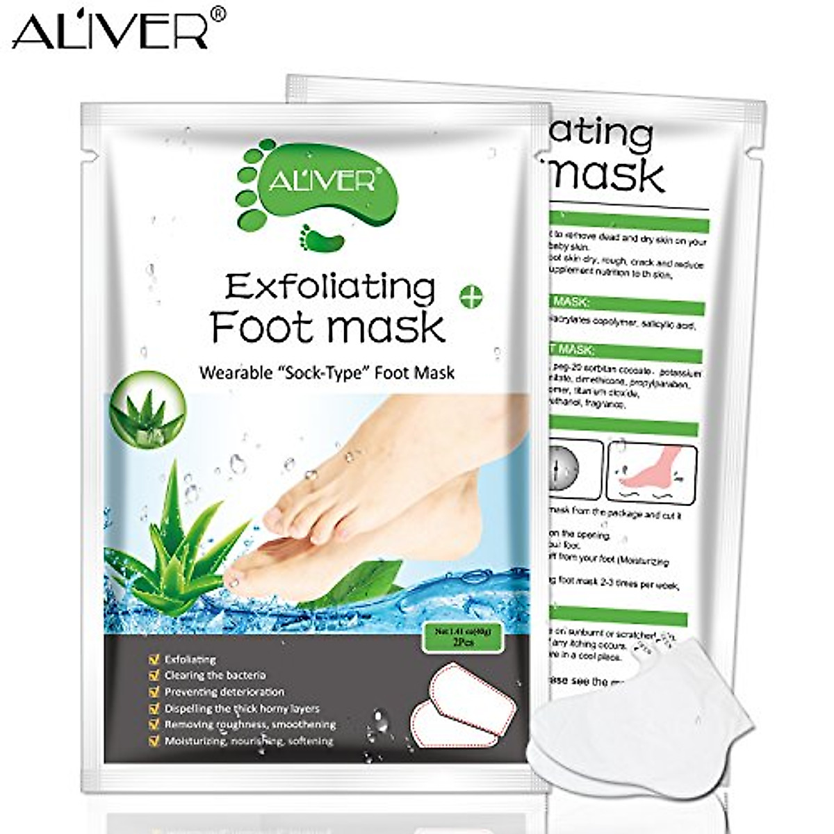 Foot Peel Mask 3 Pack， Exfoliator Peel Off Calluses Dead Skin Callus Remover，Baby Soft Smooth Touch Feet-Men Women (Aloe Vera)