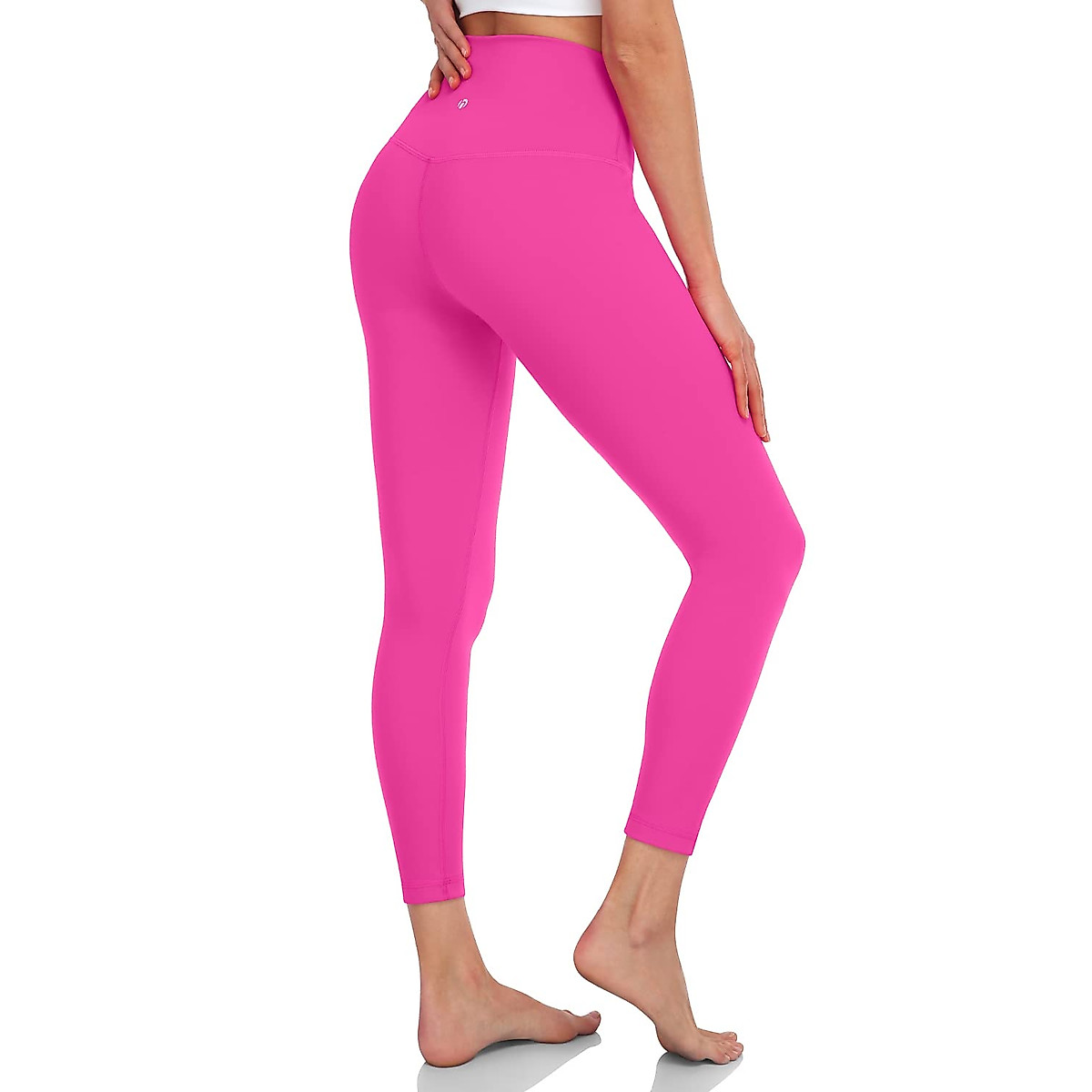 HeyNuts Pure&Plain 7/8 High Waisted Leggings for Women, Athletic Compression Tummy Control Workout Yoga Pants 25'' Sonic Pink M(8/10)