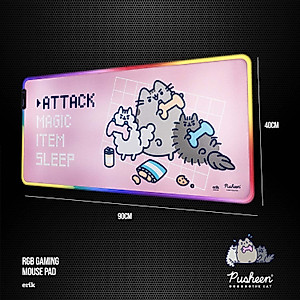 Erik Official Pusheen XXL RGB Gaming Mouse Mat | LED Mouse Mat | 900x400x4 mm Non-Slip Rubber Base Mouse Pad RGB, RGB Gaming Mouse Pad, Keyboard Mouse Mat | Pusheen Gifts | Kawaii Gaming