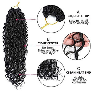 6 Packs Goddes]s River Faux [Loc]s Wavy [Crochet] With Curly [Hair] In Middle And Ends [Boho Synthetic [Hair] Extension（18inch,1B）