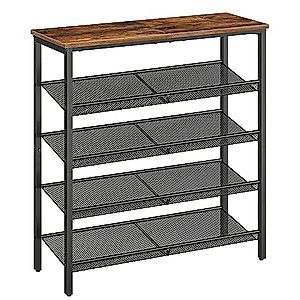 HOOBRO Shoe Rack, 5-Tier Shoe Storage with Adjustable Mesh Shelves, 16-20 Pairs of Shoes, Stable and Durable, Spacious Top, Freestanding, Metal, Industrial, for Entryway, Closet, Rustic Brown BF12XJ01