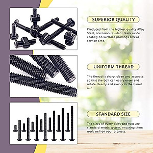 Swpeet 192Pcs M6 × 20/30/40/50/60/70/80mm Black Zinc Flat Head Hex Socket Cap Baby Crib Bed Bolts and Threaded Insert Nuts with Flange Nuts and 4 Pronged Tee T Nuts Kit with Allen Wrench