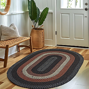 Super Area Rugs Rustic Red/White/Blue Braided Rug for Entryway/Foyer, Washable Navy Indoor Outdoor Braided Rug for Patio/Porch 3' x 5' Oval
