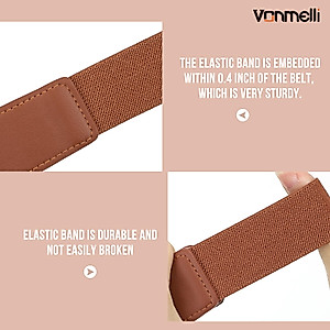 VONMELLI Wide Elastic Belts for Women Stretch Ladies Waist Belt Fashion Gold Buckle, Vintage Thick Brown Womens Belts for Dress, S