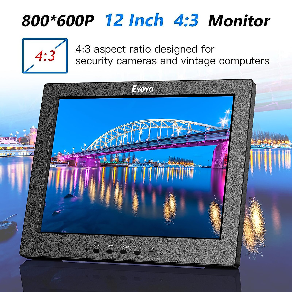 Eyoyo 12 Inch HDMI Monitor with BNC VGA AV HDMI Input 800x600 Portable 4:3 TFT LCD Mini HD Color Screen with Bulit-in Speaker