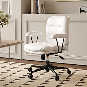 Home Office Desk Chair, Creamy White | Faux Leather | Mid Back | Removable Armrest | Padded Backrest | with Wheels | Height Adjustable
