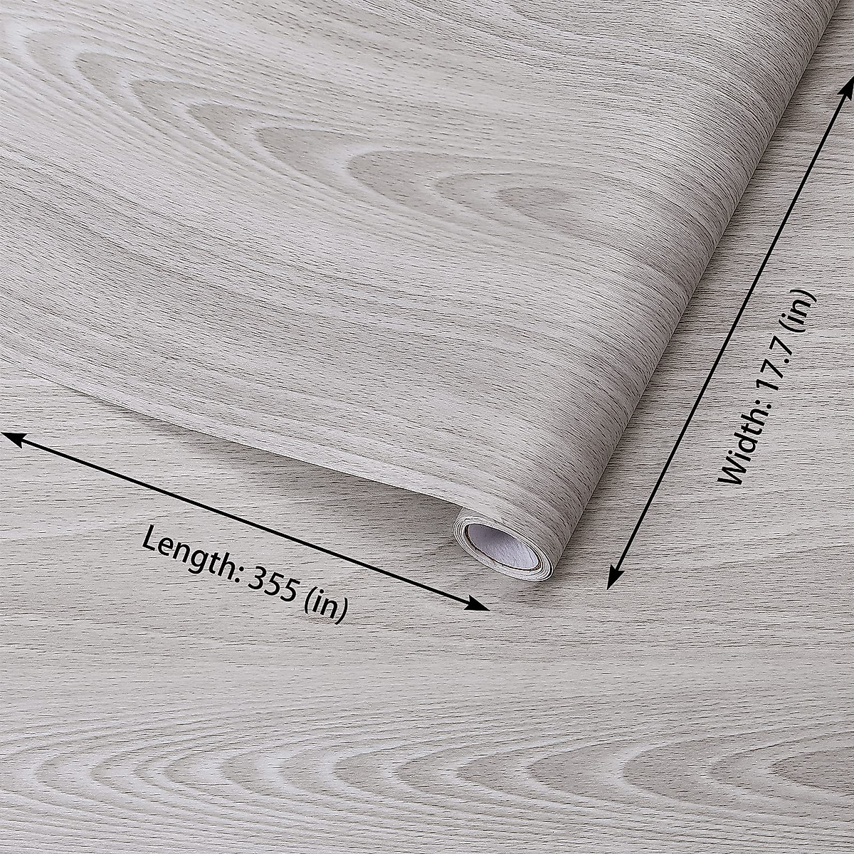 HATOKU 17.7" x 355" Grey Wood Contact Paper Wallpaper, PVC Self Adhesive Peel and Stick Wall Paper, Easy to Clean Decorative Wall Covering