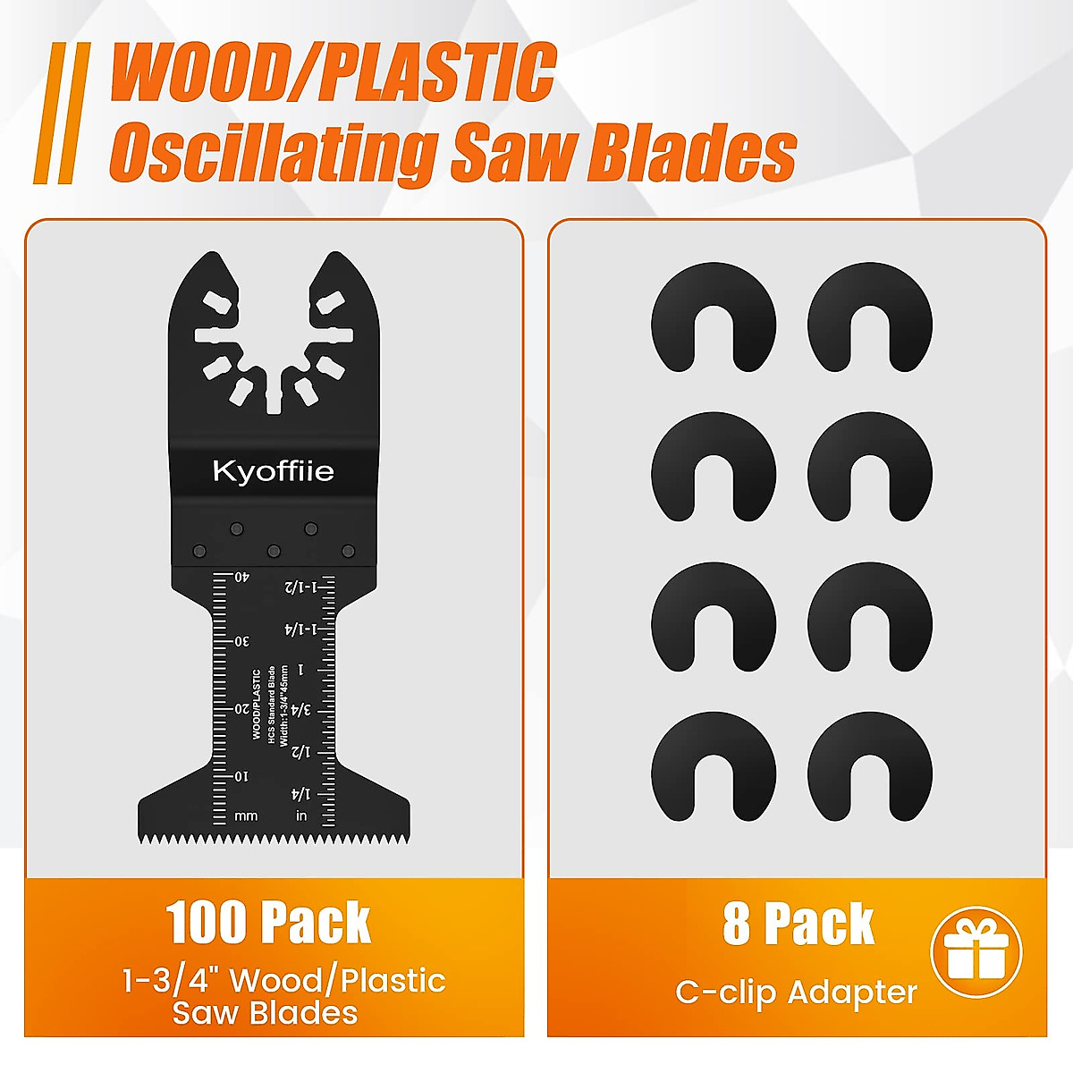 Kyoffiie 100Pcs Oscillating Saw Blades, 1-3/4" Quick Release Multi Tool Blades Kits Universal Oscillating Tool Blades Wood Plastic Multitool Blades Compatible with Dewalt Ryobi Makita Bosch Craftsman