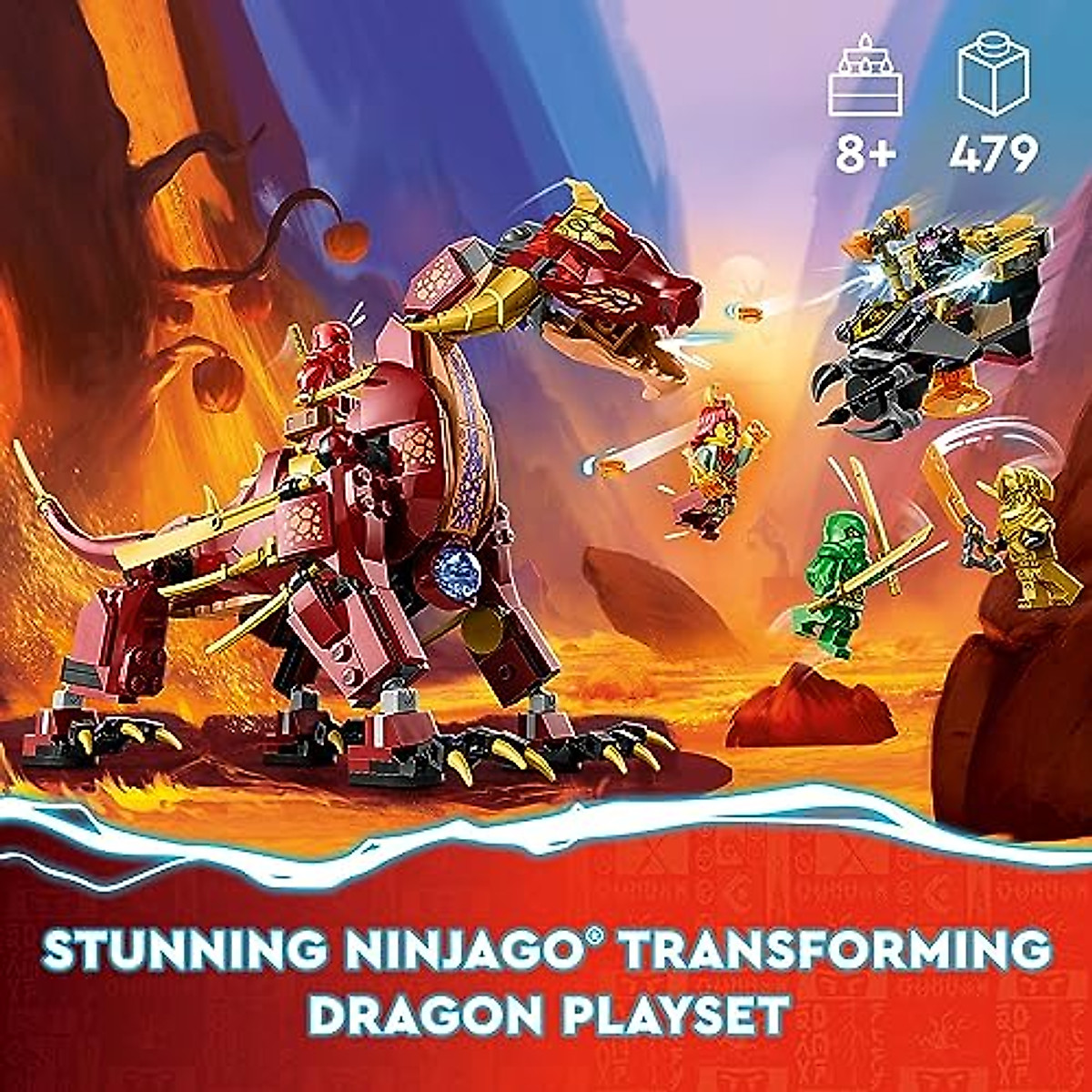 LEGO NINJAGO Heatwave Transforming Lava Dragon 71793 Building Toy Set, Features a Ninja Dragon, a Hovercraft Vehicle and 5 Minifigures, Lava Dragon Toy for Kids Ages 8+ Who Love Ninja Adventures