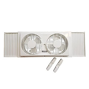 JOEY'Z 9-inch Twin Window Fan with Manual Reversible Airflow Control, Auto-Locking Expanders, and 2-Speed Fan Switch (Min. 22.4" Max. 34.3") Expanders and Leg Stands Included