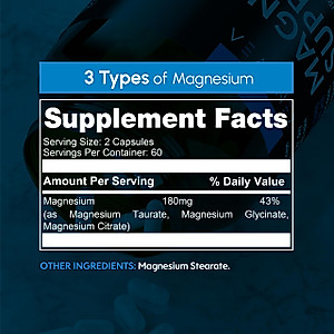 Zenavea - Triple Magnesium Complex Supplement (120 Vegan Capsules) - 180mg of Magnesium Glycinate Taurate and Citrate - Calm Magnesium Complex Supplements