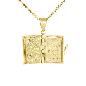 Islamic 10k Yellow Gold Qur'an 3D Book Muslim Bible Koran Necklace (16")