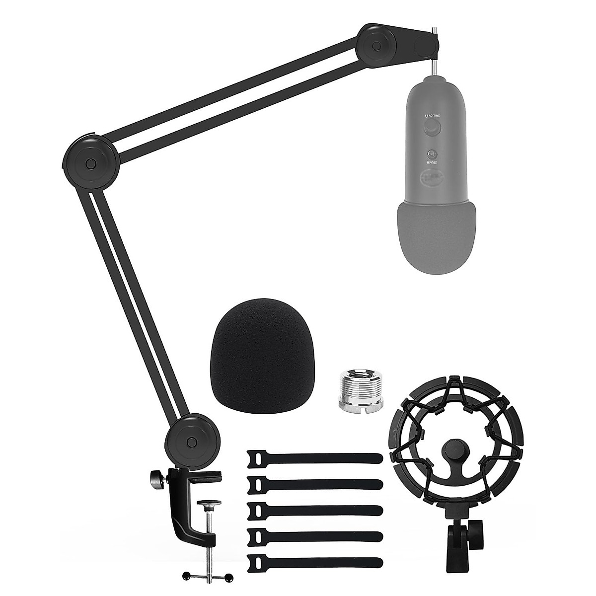 Boseen Microphone Boom Arm Stand for Blue Yeti with Shock Mount Foam Cover, Heavy Duty Boom Scissor Arm Stand for Blue Yeti, Broadcasting and Recording