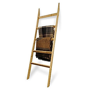 Haorui Bamboo Blanket Ladder 5-Tier Towel Ladder Shelf Towel Racks for Bathroom Wall Leaning Blanket Ladders for Living Room, Bedroom