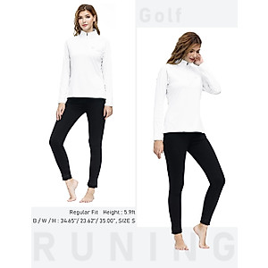 AIRIKE Women's Long Sleeve Shirts Pullover Quarter Zip Collared Sun Protection Workout Tops White S