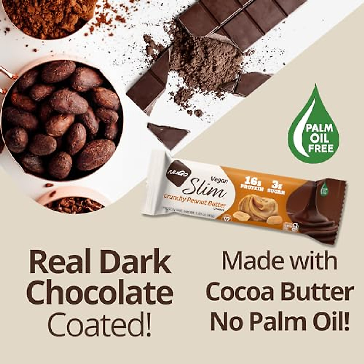 Nugo Slim Dark Chocolate Crunchy Peanut Butter, 16g Vegan Protein, 3g Sugar, 7g Fiber, 180 Calories, Low Net Carbs, Gluten Free, 24 Count
