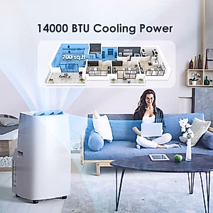 Portable Air Conditioner - Rintuf 2022 14000 BTU Portable AC Unit, Cools Rooms up to 700 Sq.ft, Dehumidifier & Fan, with 24H Timer Remote Control Window Kit for Home Living Rooms Bedroom