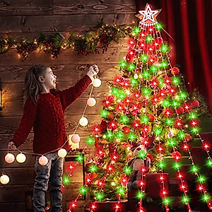 350 LED Christmas Decorations Star Light Outdoor Waterfall Lights Christmas Tree Lights Easy Installation Waterproof Christmas Lights for Yard Wedding Party Home Garden Indoor Outdoor (red Green)