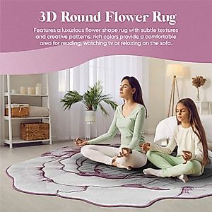 Rose Rug 6ft Round Area Rugs Cute Plush Flower Shaped Rug Circle Girly for Bedroom Floor Living Room Carpet 304 Pink