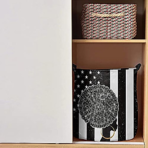 Laundry Baskets African Woman Collapsible Clothes Hamper Black Girl American Flag Foldable Freestanding Laundry Hamper with Handle Storage Basket for Laundry 16.5x17in