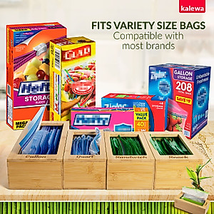 KALEWA Wooden Ziplock Bag Organizer for Drawer - Bamboo Kitchen Accessories Set - Storage Bag Organizer Kitchen Drawer Compatible with Ziploc, Hefty for Gallon, Quart, Sandwich, Snack