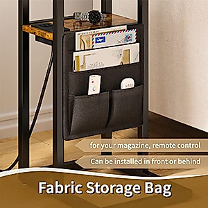 SUPERJARE C Shaped End Table with Charging Station, Side Table with Storage Bag, Couch Table, C Table with USB Port and Outlet, for Living Room, Bed Room, Set of 2, Rustic Brown