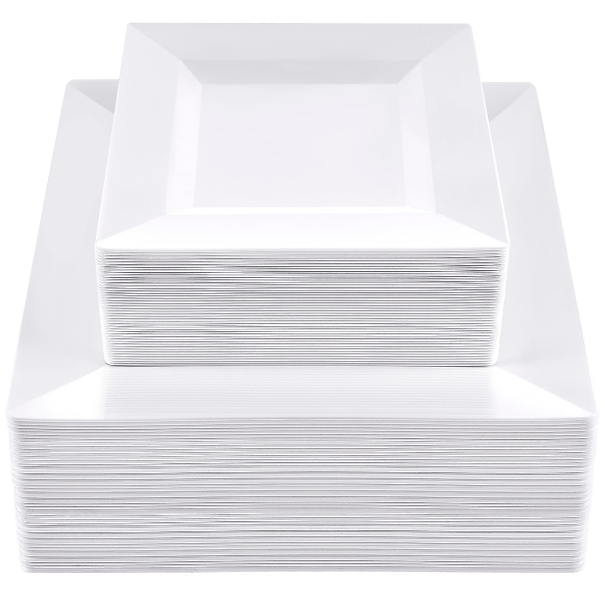 SETUP [100 Piece Combo White Square Plates, Disposable Plastic Plates - Premium Heavy-Duty 50 Disposable 9.5" Dinner Party Plates and 50 Disposable 6.5" Salad Plates