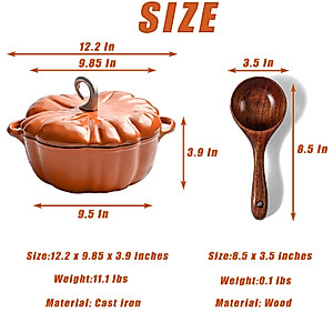 Pumpkin Dutch Oven, Enameled Cast Iron Pumpkin-Shaped Pot with Lid, Double Handle for Cooking, Marinating, Refrigerating, Baking, Safe for All Stovetops, 3.9-Quart (Yellow)