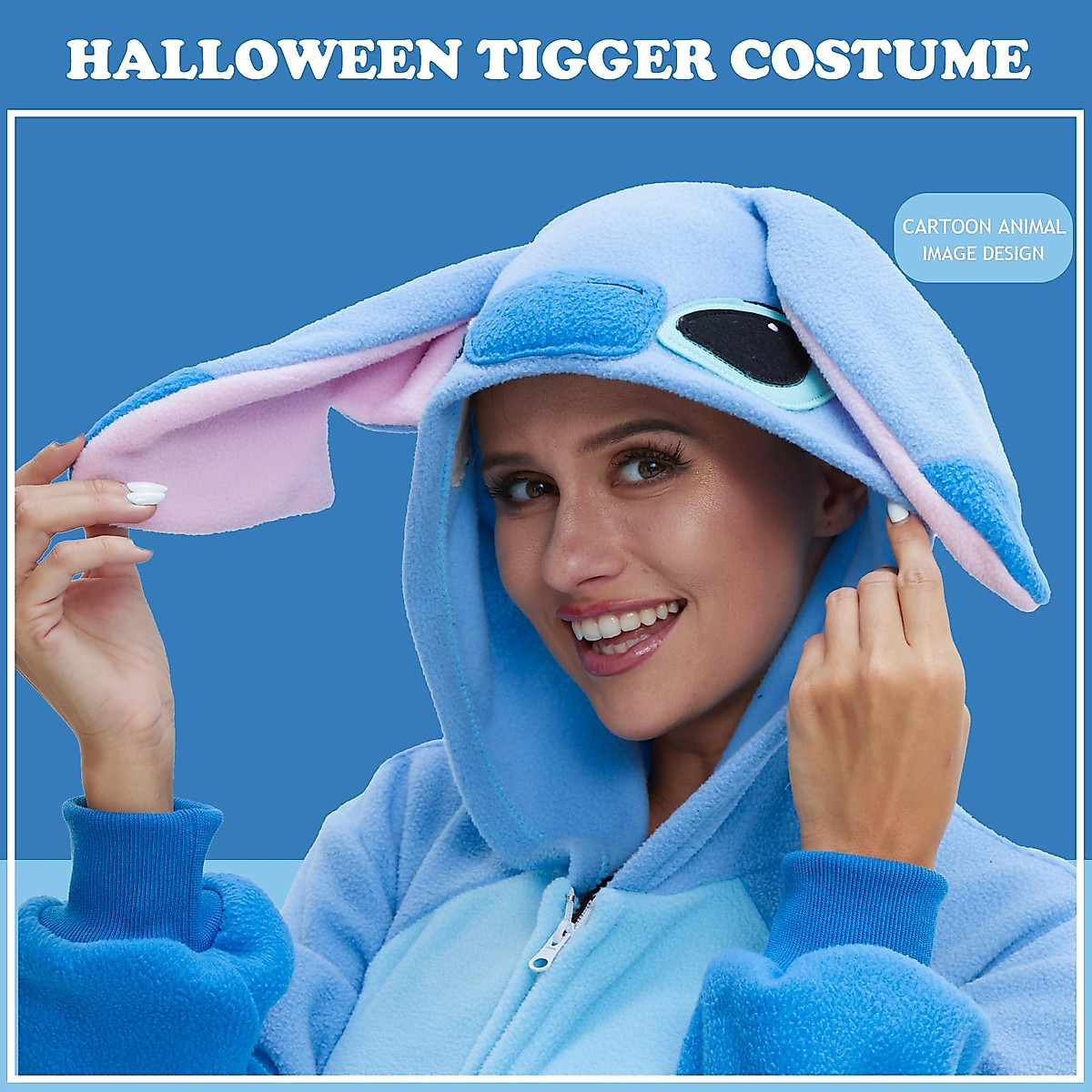 VEULENT Adult Onesie Pajamas Unisex Animal One-Piece Cartoon Costume Cosplay Homewear Sleepwear Partywear For Men Women(Stitch, XL)