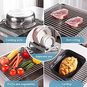 EMIERAI Upgraded Roll Up Dish Drying Rack(17.1” x 13.1”) Over Sink Dish Drainer Foldable Stainless Steel Trivet for Kitchen Countertop